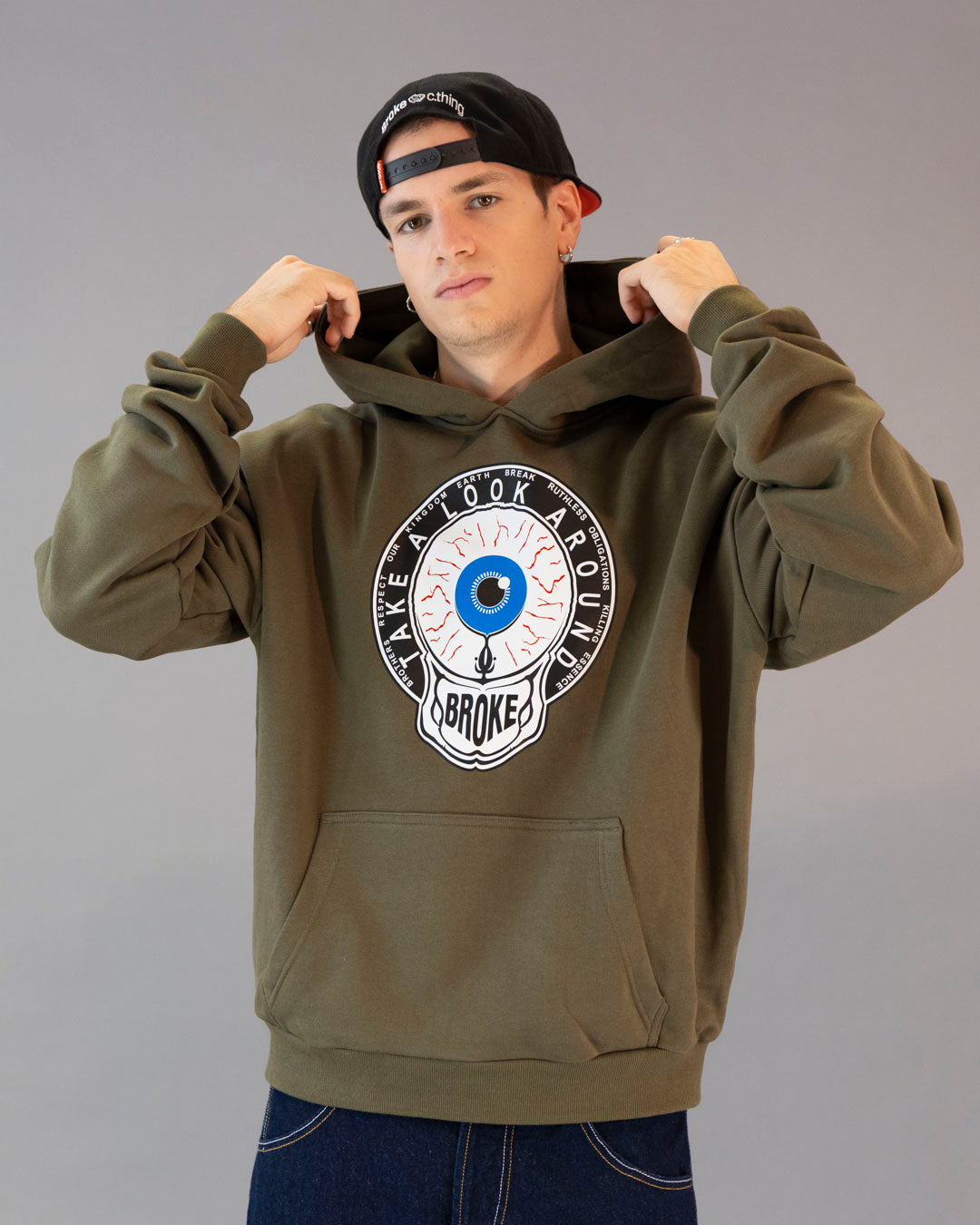 ARTY SWEAT HOODED BROKE TAKE A LOOK AROUND GREEN – Broke Clothing
